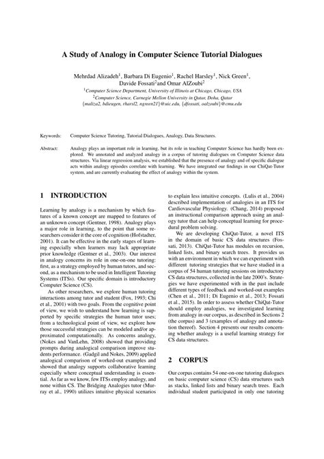 Pdf A Study Of Analogy In Computer Science Tutorial Dialogues