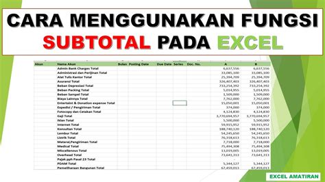 Cara Menggunakan Fungsi Subtotal Pada Excel Youtube