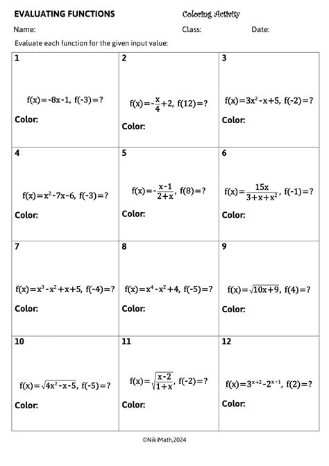 Evaluating Functions Coloring Activity Color By Code Teacher Professional Development
