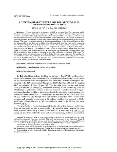 Pdf A Newtonkrylov Solver For Remapping Based Volume Of Fluid Methods