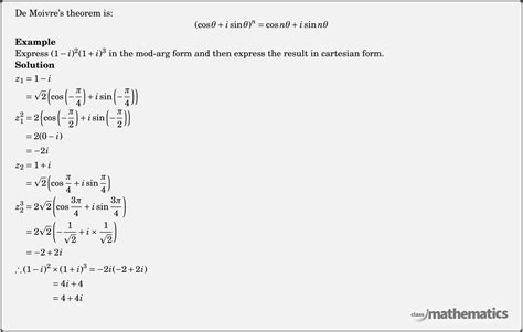 De Moivres Theorem Maths Extension 2 Year 12 Nsw