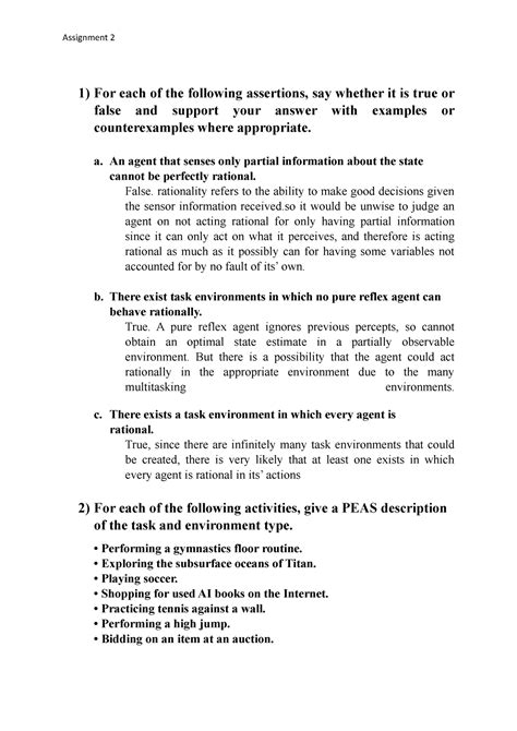 Assignment Al 2 1 For Each Of The Following Assertions Say Whether