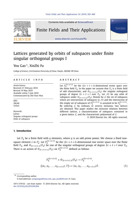 Pdf Lattices Generated By Orbits Of Subspaces Under Finite Singular