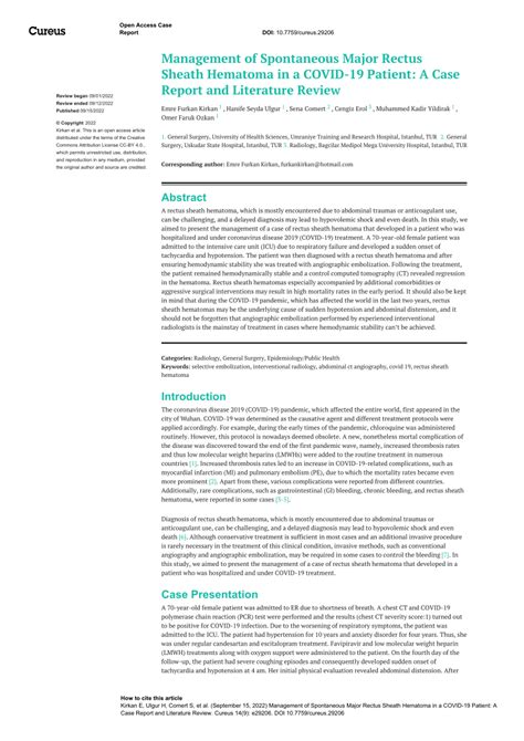 Pdf Management Of Spontaneous Major Rectus Sheath Hematoma In A Covid