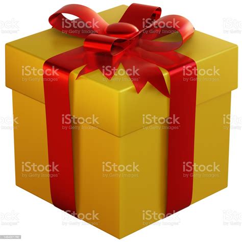 빨간 리본을 가진 노란 선물 상자 클리핑 경로가 있는 흰색 배경에 격리되어 있습니다 특별한 날과 선물 컨셉 3차원 형태에 대한 스톡 사진 및 기타 이미지 Istock