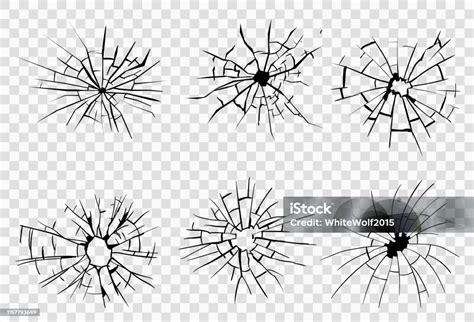 깨진 유리 균열 유리에 총알 자국 고해상도 벡터 그림입니다 흰색 배경에 블랙 홀이있는 텍스처 유리 0명에 대한 스톡 벡터 아트 및 기타 이미지 Istock