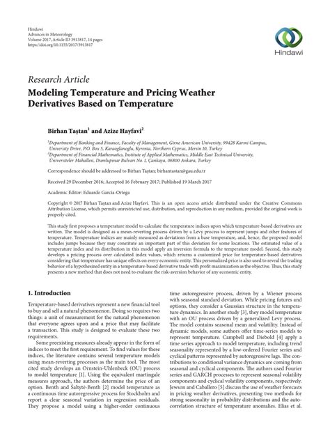 Pdf Modeling Temperature And Pricing Weather Derivatives Based On Temperature
