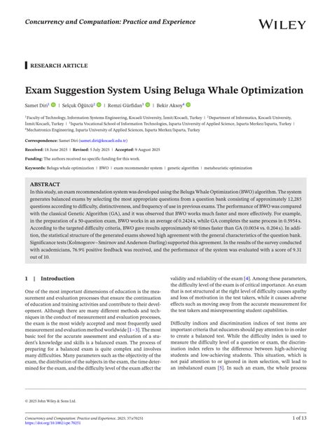 Exam Suggestion System Using Beluga Whale Optimization