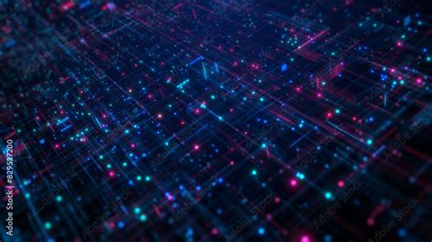 Abstract Digital Grid Featuring Glowing Blue And Pink Data Points Representing Advanced