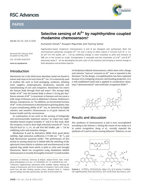 Pdf Selective Sensing Of Al3 By Naphthyridine Coupled Rhodamine Chemosensors