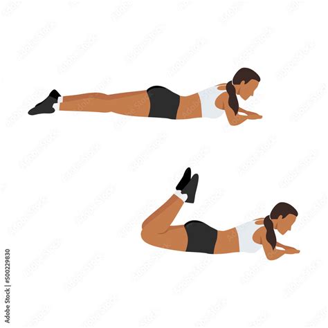 Woman Doing Hamstring Leg Curl Exercise Flat Vector Illustration Isolated On White Background