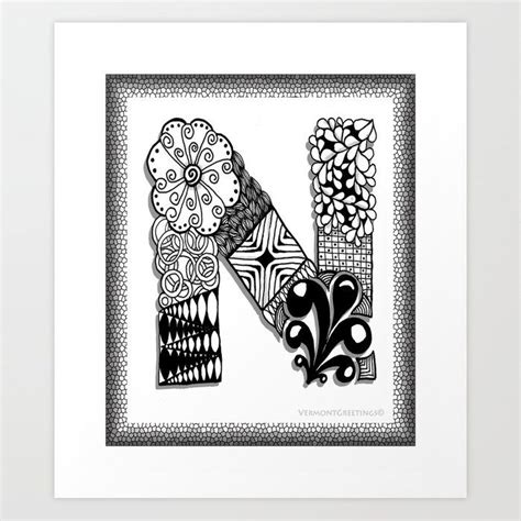Zentangle N Monogram Alphabet Initials Art Print By Vermont Greetings