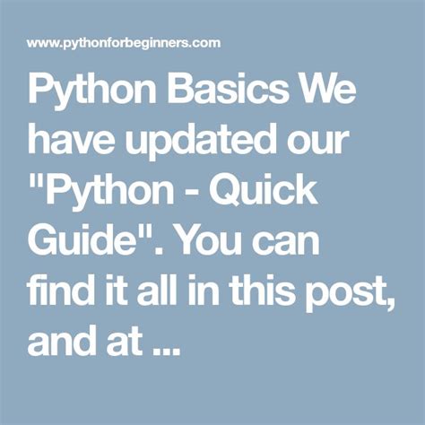 Python Basics A Quick Guide