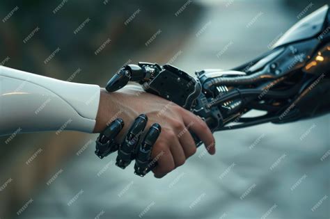 Premium Photo Robot Hand Holding Human Hand Artificial Intelligence And Machine Learning Concept