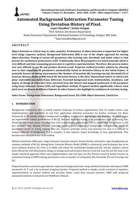 Pdf Automated Background Subtraction Parameter Tuning Using Deviation History Of Pixel