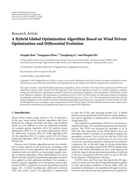 Pdf A Hybrid Global Optimization Algorithm Based On Wind Driven