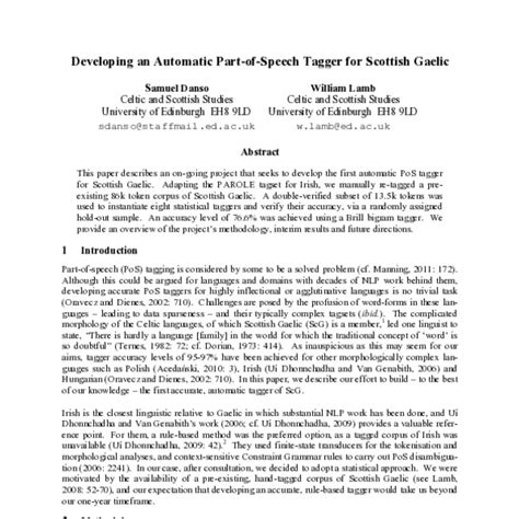 Developing An Automatic Part Of Speech Tagger For Scottish Gaelic Acl