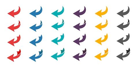 화살표는 벡터 아이콘을 설정합니다 다채로운 화살표 기호입니다 흰색 Backgro에 고립 된 화살표의 간단한 컬렉션 프리미엄 벡터