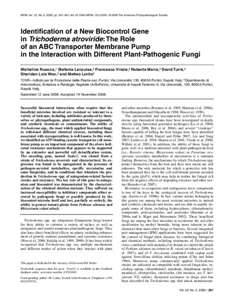 Pdf Identification Of A New Biocontrol Gene In Trichoderma Atroviride The Role Of An Abc