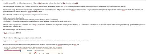 Solved 4 In Lab You Amplified The Gfp Coding Sequence By