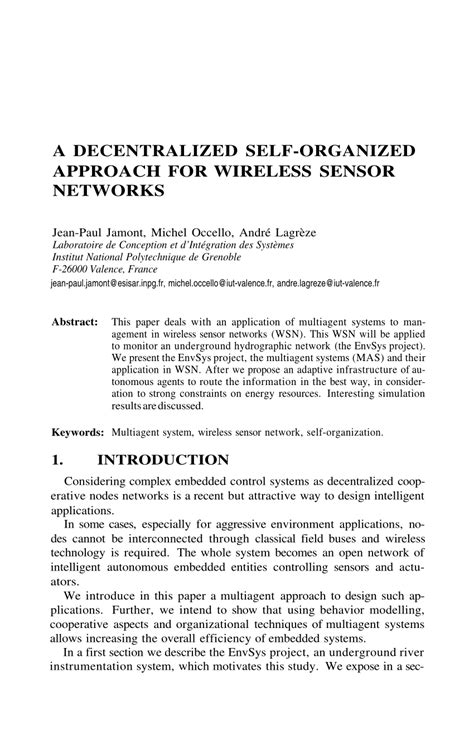 Pdf A Decentralized Self Organized Approach For Wireless Sensor Networks