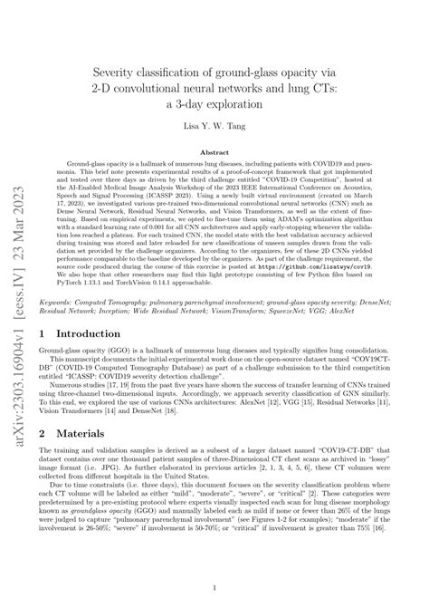 Pdf Severity Classification Of Ground Glass Opacity Via 2 D Convolutional Neural Network And