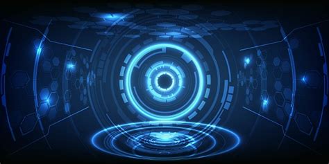 디지털 하이테크 공간 레이아웃과 광고 및 게임 아트워크를 위한 디지털 사이버 기술 연구소의 시각화의 벡터 삽화 미래 지향적 인 현대 기술 개념 강단에 대한 스톡 벡터 아트