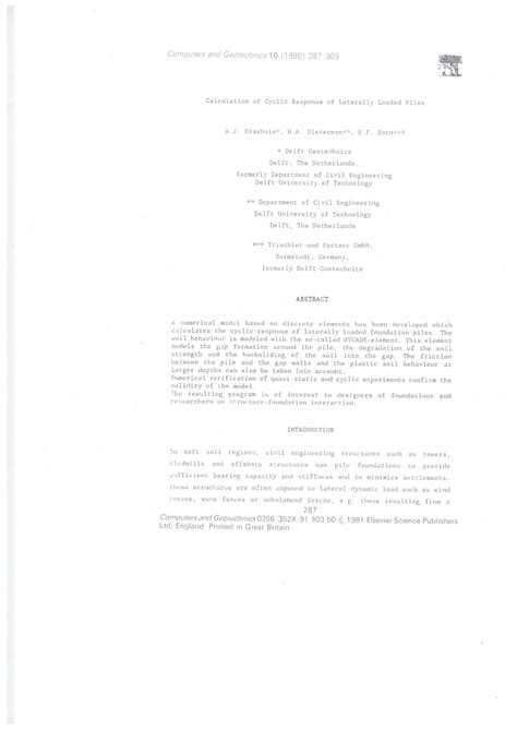 Pdf Calculation Of Cyclic Response Of Laterally Loaded Piles