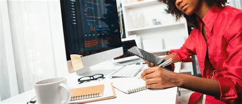 Young Working African Woman Creating Coding Website Developer Tastemaker Stock Image Image