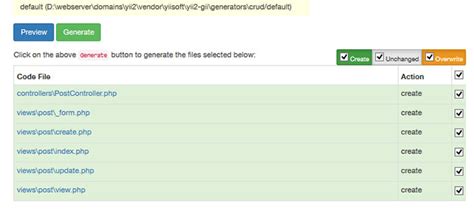 Yii2 Gii генерирование кода Crud