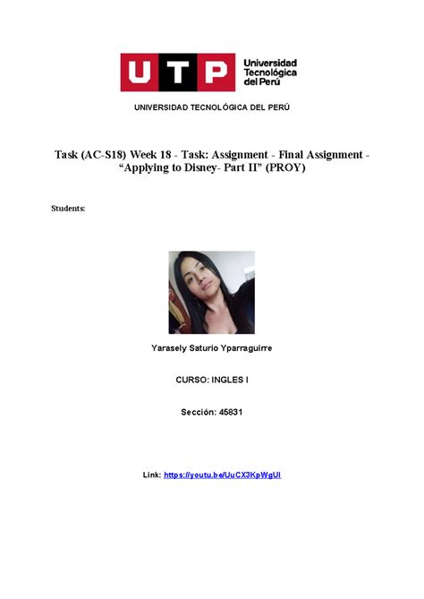 Ac S18 Week 18 Task Assignment Final Assignment “applying To Disney Part Ii” Proy