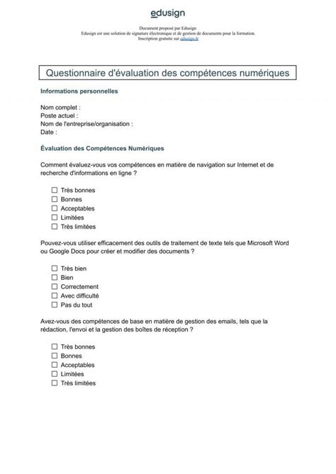 Modèle De Questionnaire Questionnaire Pour Enseignant Edusign