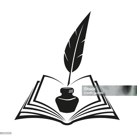 책과 잉크 병 로고 검은 깃털 벡터 상징 디자인 일러스트 레이 션 검은색에 대한 스톡 벡터 아트 및 기타 이미지 검은색 골동품 공부 Istock