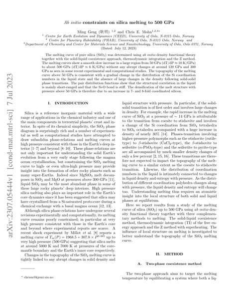 Pdf Ab Initio Constraints On Silica Melting To 500 Gpa