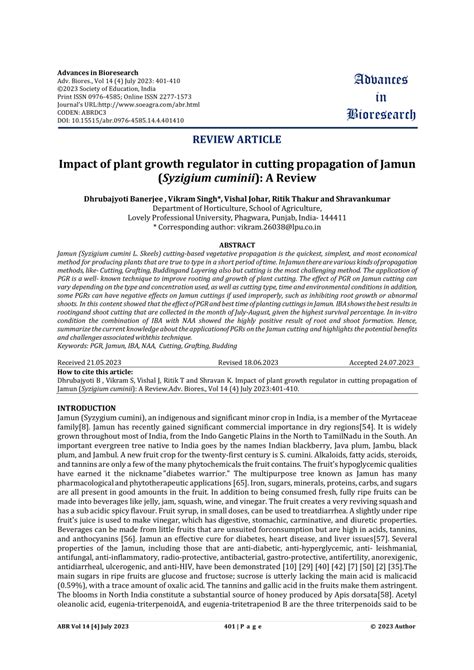 Pdf Impact Of Plant Growth Regulator In Cutting Propagation Of Jamun Syzigium Cuminii A Review
