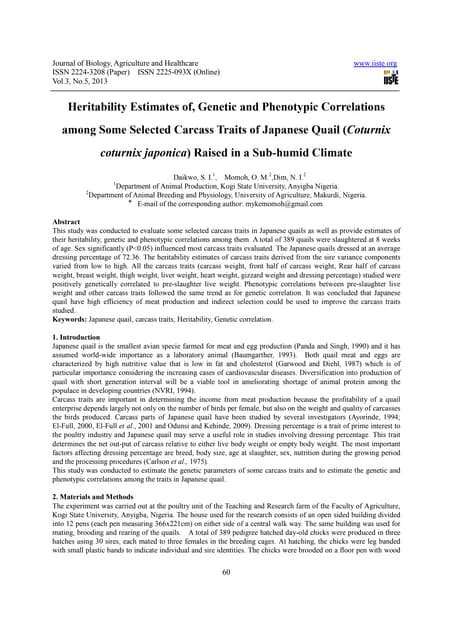 Heritability Estimates Of Genetic And Phenotypic Correlations Among Some Selected Carcass