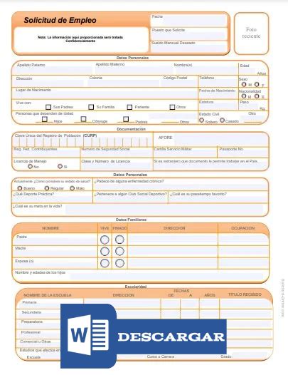 Formato De Solicitud De Empleo Reverso Para Imprimir