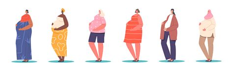 다국적 임산부 여성 임신 및 모성 하얀 배경에 고립 된 배꼽이있는 다양한 어머니 사람들에 대한 스톡 벡터 아트 및 기타 이미지 사람들 가족 개념 Istock