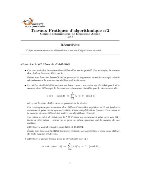 Travaux Pratiques D Algorithmique No