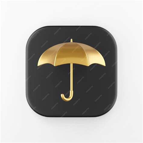 황금 우산 아이콘입니다 3d 렌더링 검은색 사각형 키 버튼 인터페이스 Ui Ux 요소 프리미엄 사진