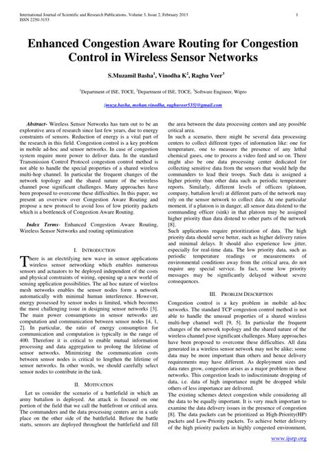 Pdf Enhanced Congestion Aware Routing For Congestion Control In Wireless Sensor Networks
