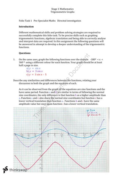 Trigonometric Graphs Assignment Mathematical Methods Year 11 Sace