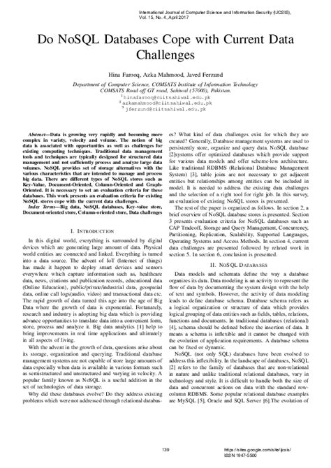 Pdf Do Nosql Databases Cope With Current Data Challenges