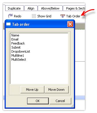 Tab Order Dialog Box Simfatic Forms 5 0 Help