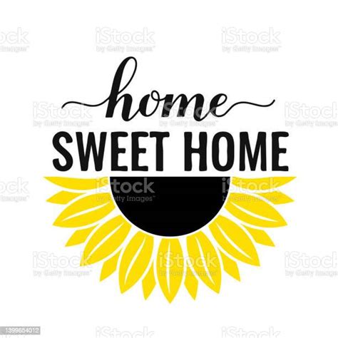 홈 스위트 홈 해바라기가있는 둥근 표지판 타이포그래피 포스터 배너 전단지 스티커 티셔츠 등을위한 벡터 템플릿 해바라기에 대한 스톡 벡터 아트 및 기타 이미지 Istock