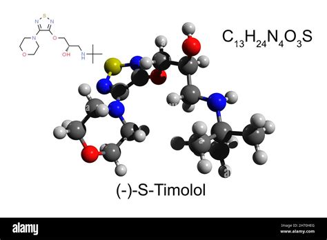 Chemical Formula Structural Formula And 3d Ball And Stick Model Of Timolol White Background