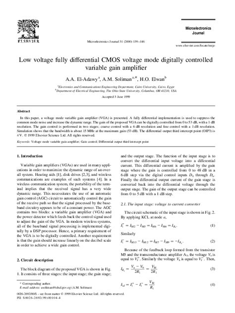 pdf low voltage fully differential cmos voltage mode digitally