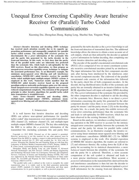 Pdf Unequal Error Correcting Capability Aware Iterative Receiver For Parallel Turbo Coded