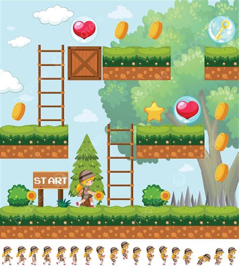 Girl Collecting Coin Game Template Drawing Girl Illustration Vector Drawing Girl Illustration