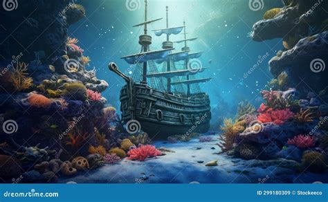 Captivating Sail Ship Underwater Scenes For 2d Game Art Stock